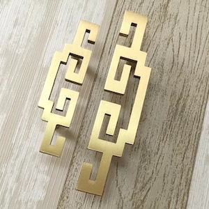 2" 2.75" Brushed Brass Greek Key Drawer Pulls Oriental Kitchen Handles ...