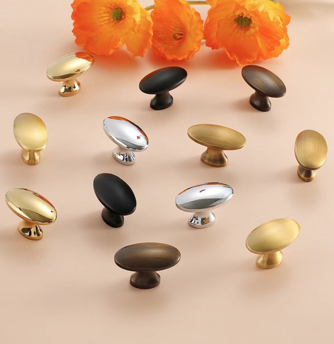 Modern Solid Brass Oval Cabinet Knobs Drawer Dresser Pulls Gold Chrome Silver Antique Coffee ...