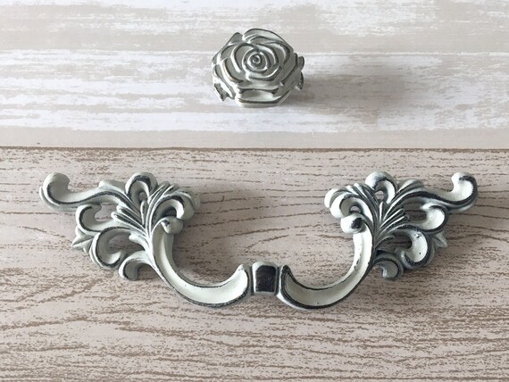 3.3 Leafy Drawer Pull Handle Leaf Cabinet Pulls Antique White | Etsy