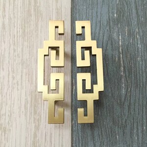 2" 2.75" Brushed Brass Greek Key Drawer Pulls Oriental Kitchen Handles ...