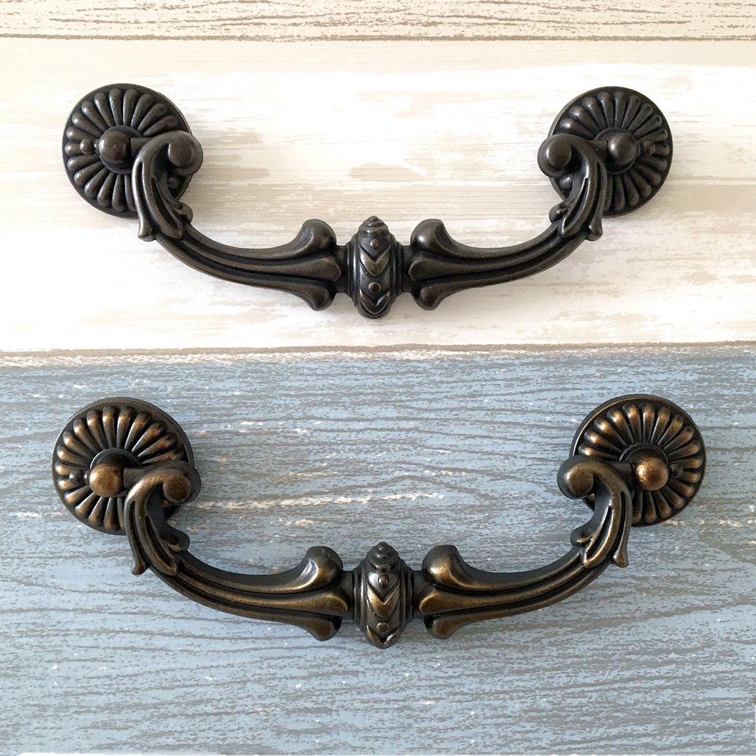 5" Drawer Pulls Vintage Style Bail Handle Antique Black Brass Gold Drop ...