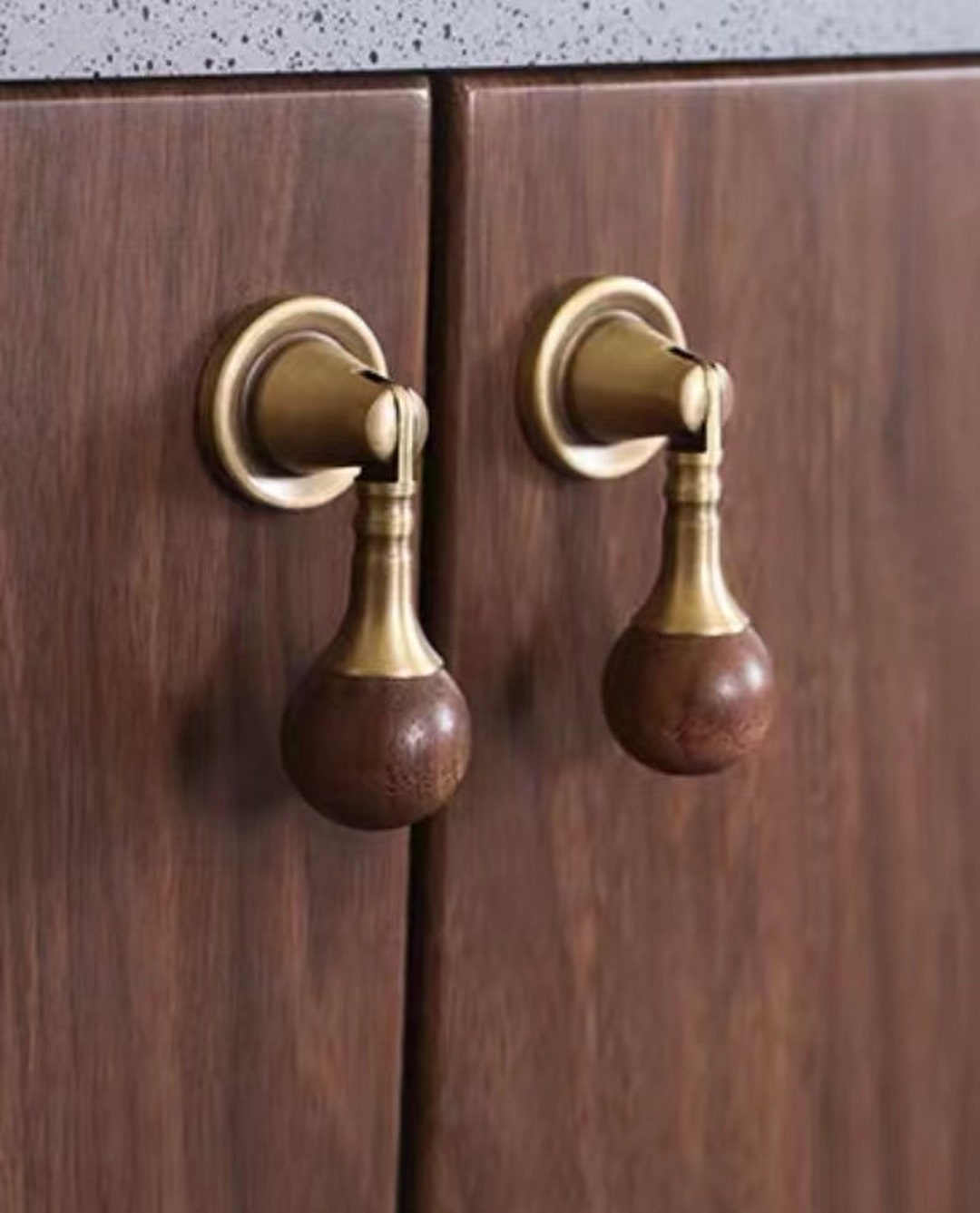Walnut Solid Brass Drop Drawer Pulls Pendant Cabinet Knobs Traditional ...