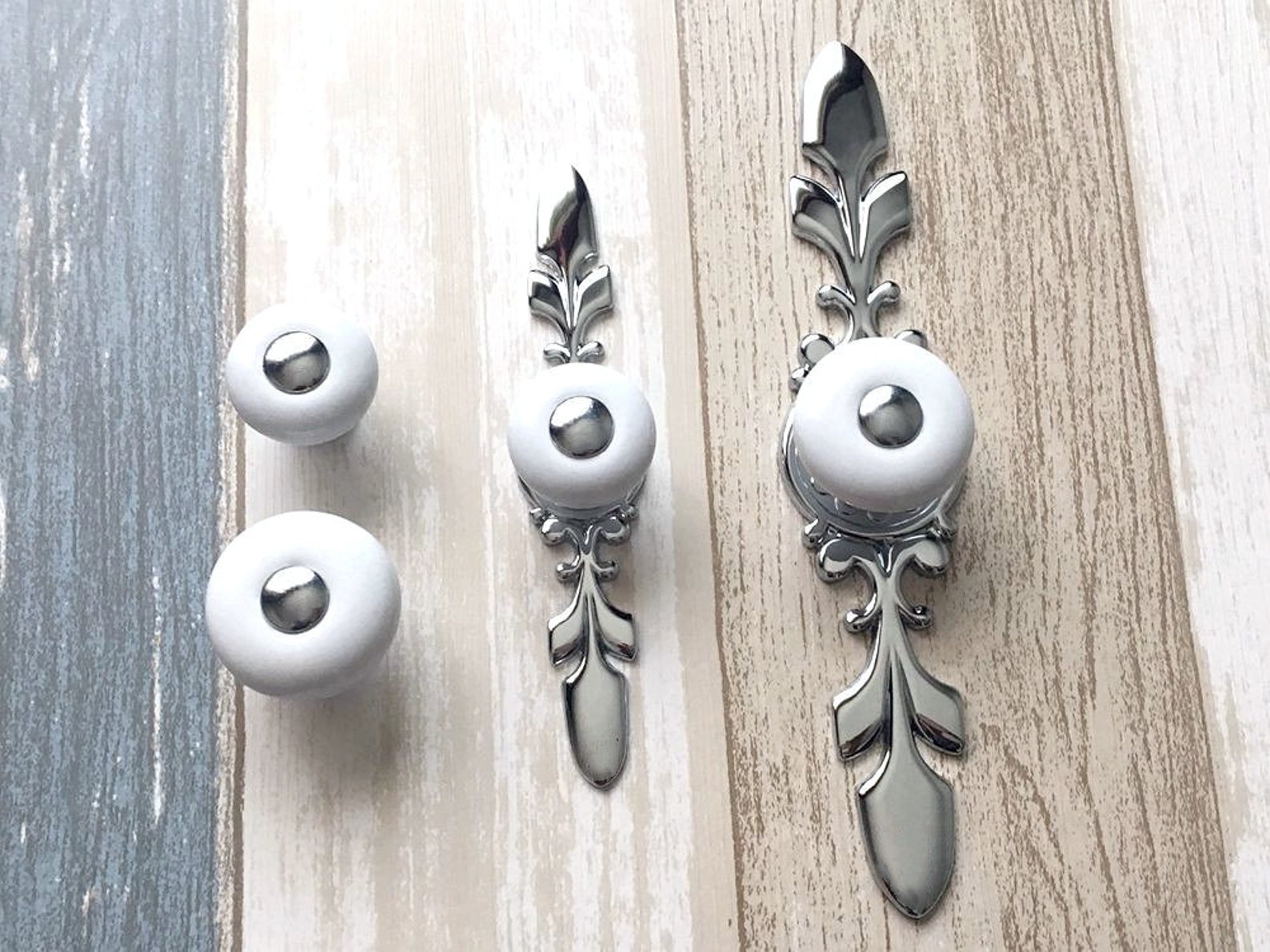 White Silver Knob Cabinet Knobs Pulls Handles Drawer Pull - Etsy