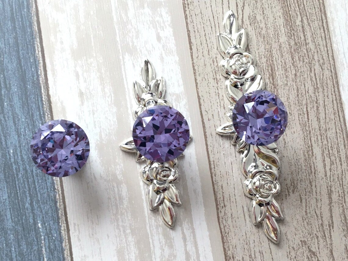 Purple Knob Glass Drawer Pull Crystal Handle Pull Knobs | Etsy