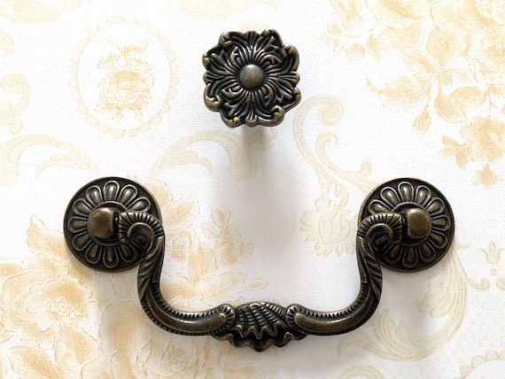4 Vintage Style Bail Drawer Pulls Handle Dark Antique - Etsy