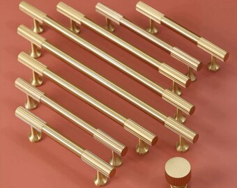 Brass Cabinet Pulls Handles Knurled Cabinet Knob Notched Drawer Pull ...