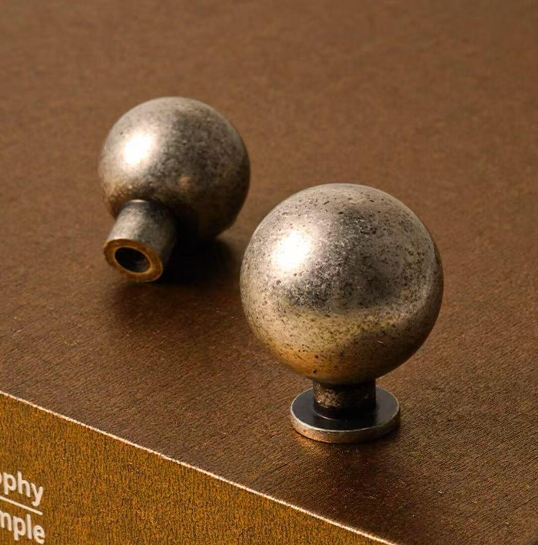 Antique Pewter Spherical Cabinet Knob Rustic Drawer Handle Country ...