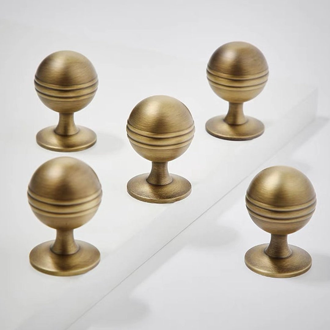 Solid Brass Antique Bronze Cabinet Ball Knobs Sphere Dresser Drawer ...