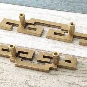 2" 2.75" Brushed Brass Greek Key Drawer Pulls Oriental Kitchen Handles ...