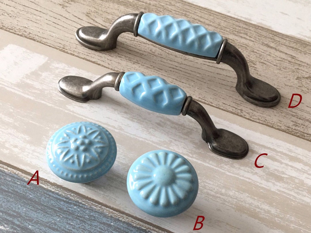 3" 3.75" Blue Cabinet Pull Handles Porcelain Drawer Pulls Handle ...