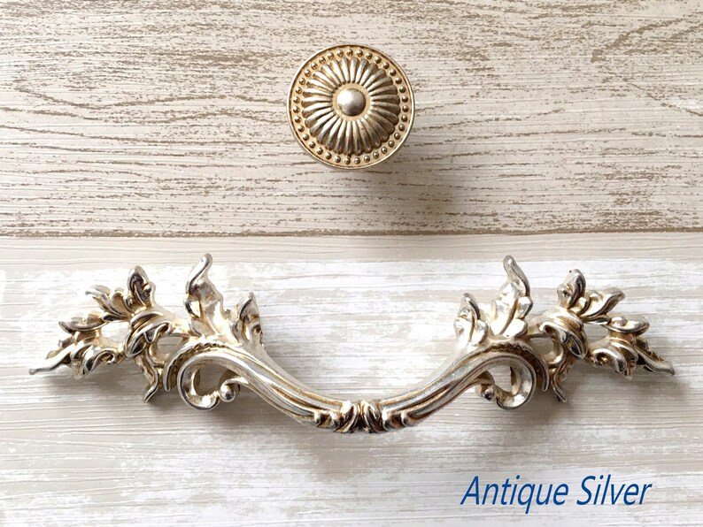 3 Leafy Drawer Pull Handle Leaf Cabinet Knob Antique Silver | Etsy