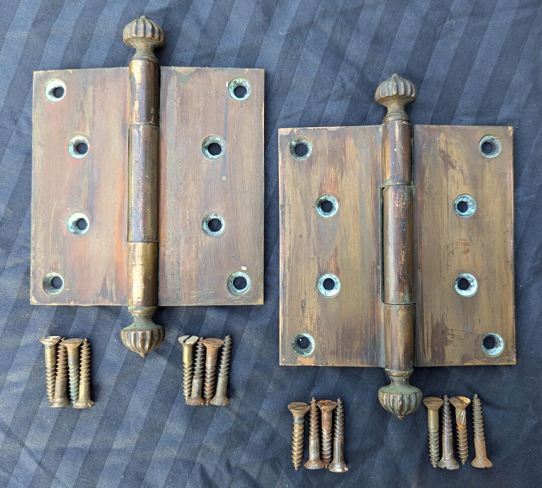 Pair 4.5x4.5 Antique Vintage Old Victorian SOLID Cast Brass Ornate Tip ...