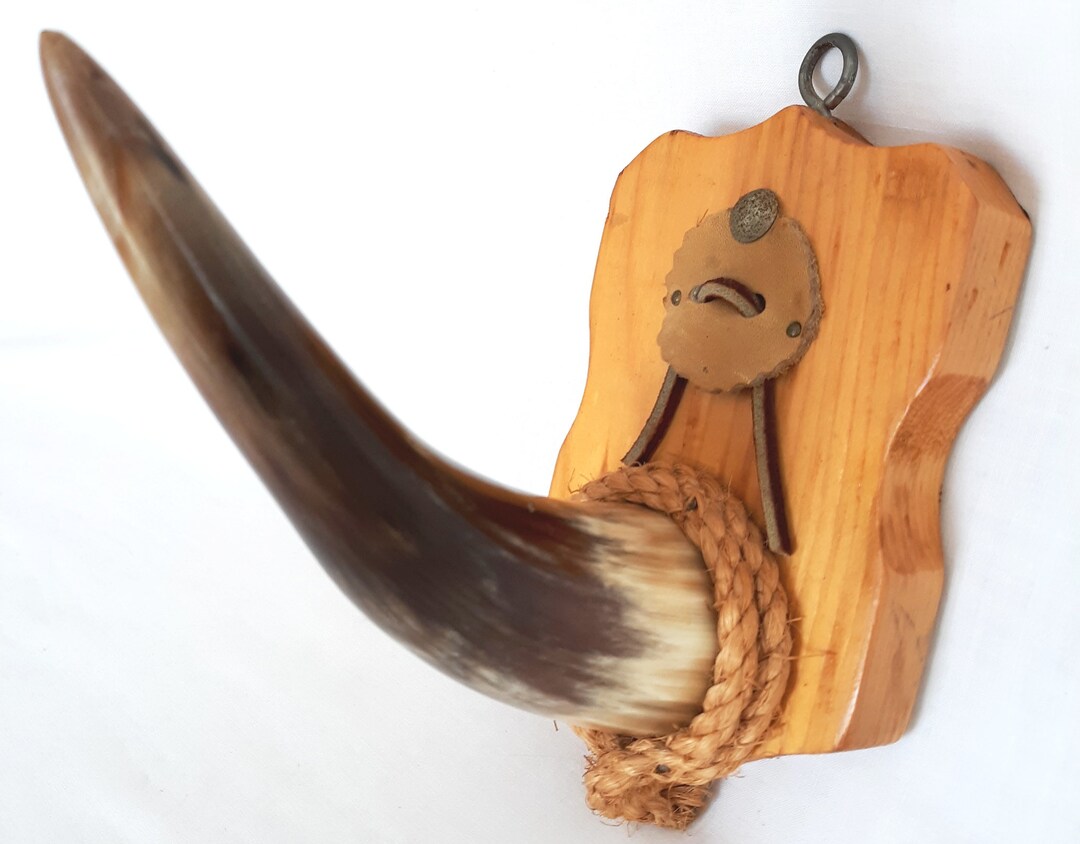 Vintage Handmade Natural Ox Horn Ornament Decoration Wooden Shield Wall ...