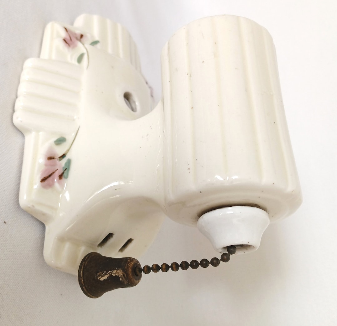 Vintage Art Deco One Light Floral off White Glazed Ceramic Porcelain ...