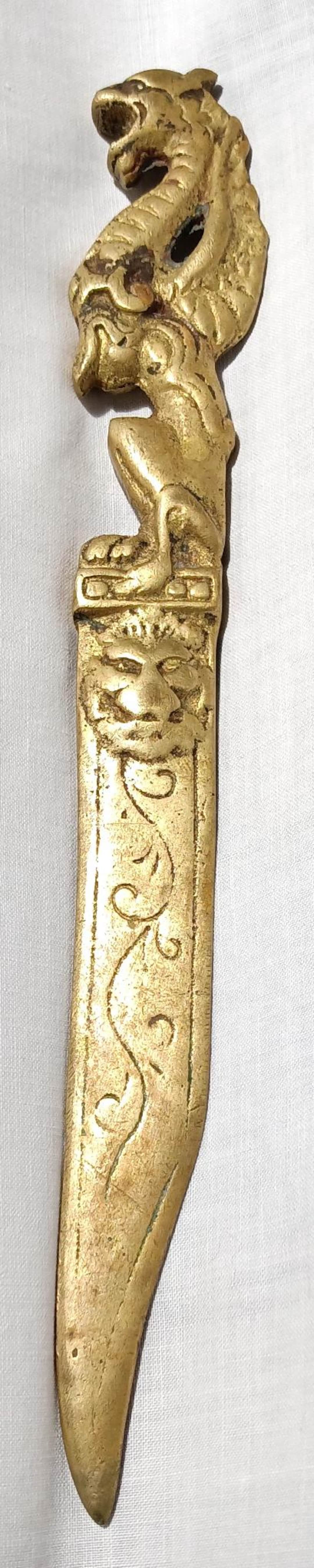 Vintage Solid Brass Letter Opener Dragon Lion Motifs Decorative Mail ...
