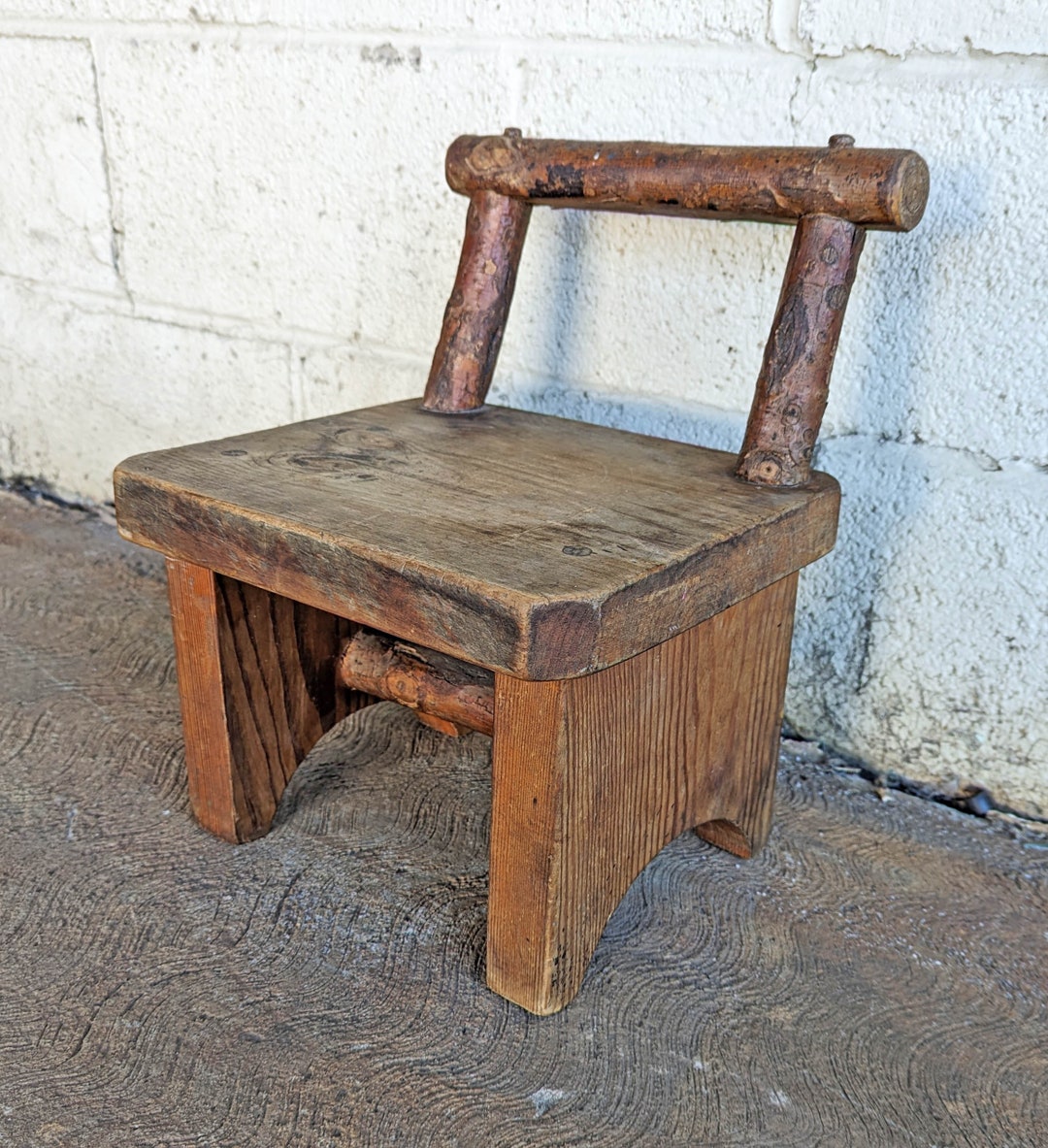 Signed Vintage Old SOLID Wood Wooden Bench Foot Stool Ottoman Plant ...