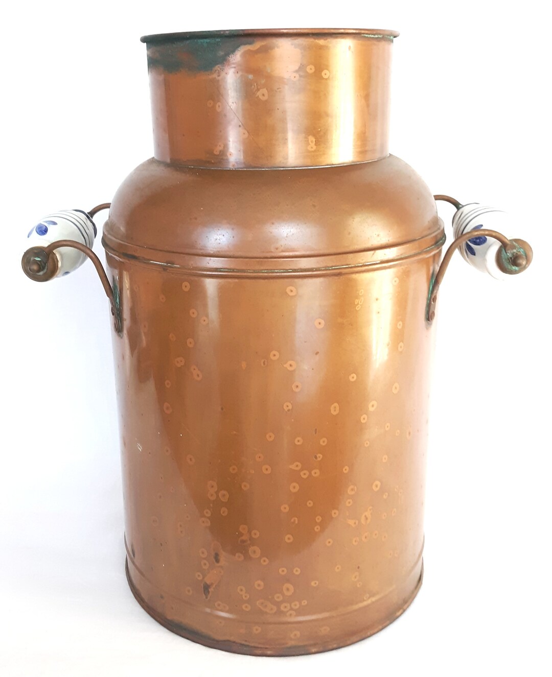 Vintage Dutch Copper Handcrafted Dairy Milk Farm Bucket Jug Delft Blue ...