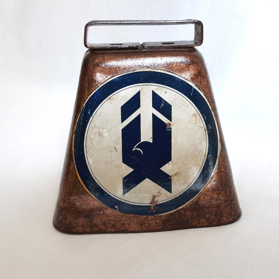 Iron Cowbell Hand Forged Copper Tone Rusty Heavy Bell Eagle Decal Loud ...