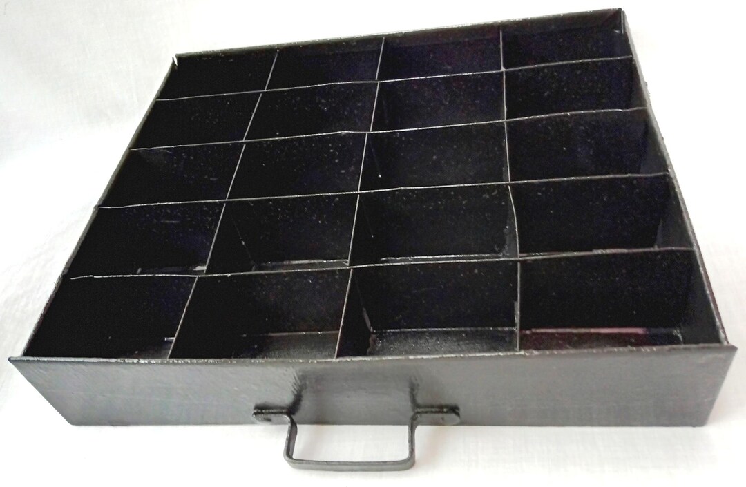 Vintage Small Display Tray Metal Painted Black 20 Compartments Storage ...