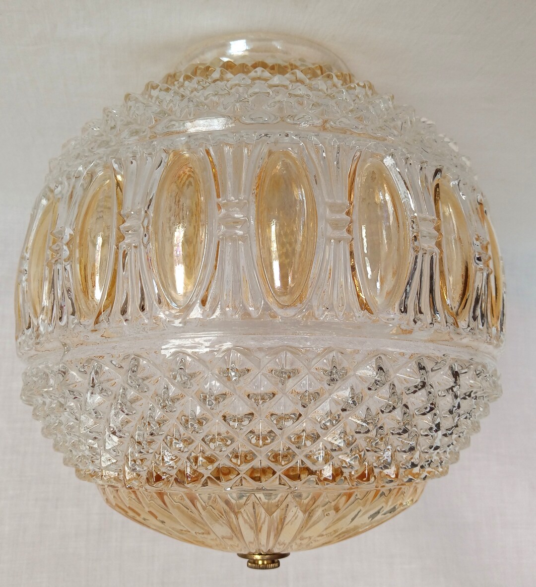 Vintage Large Round Glass Lampshade Neo Classical Gold Hue Iridescent ...