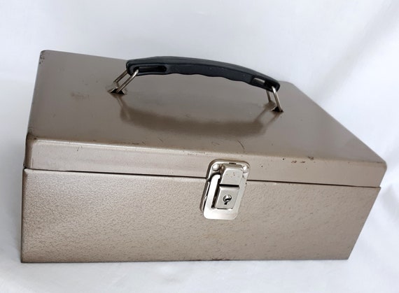 Vintage Tan Metal Toolbox Tackle Box Industrial Rectangle | Etsy