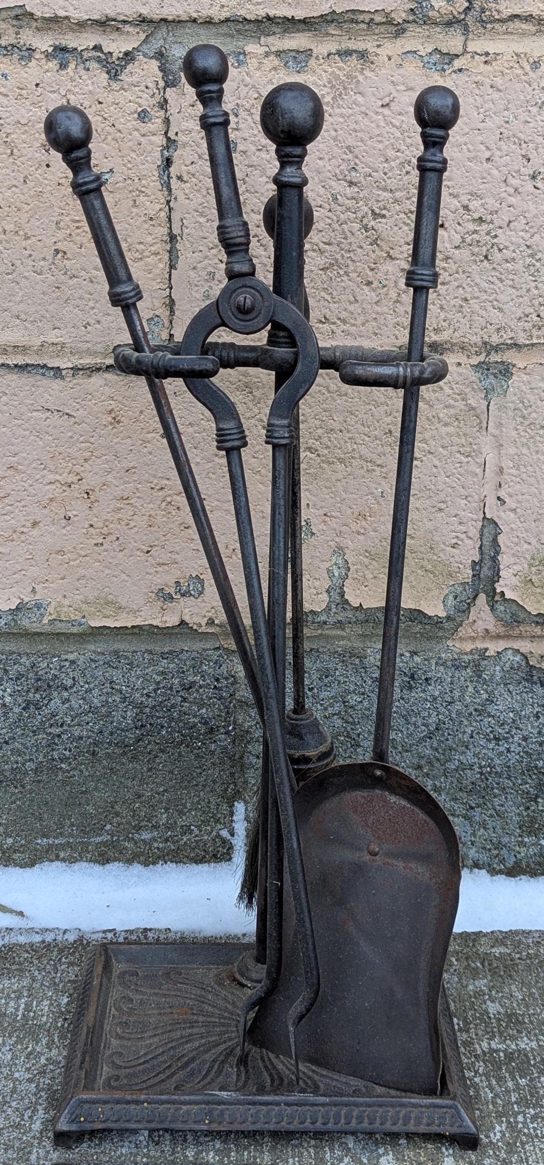 4pc Set Vintage Old Bradley & Hubbard Iron Metal Steel Fireplace Tools ...