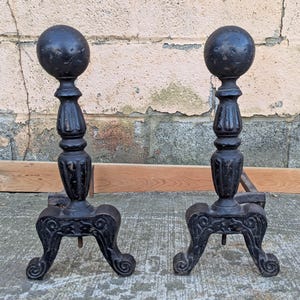 16h Pair Vintage Antique Old Cast Iron Arts & Crafts Mission Fireplace ...