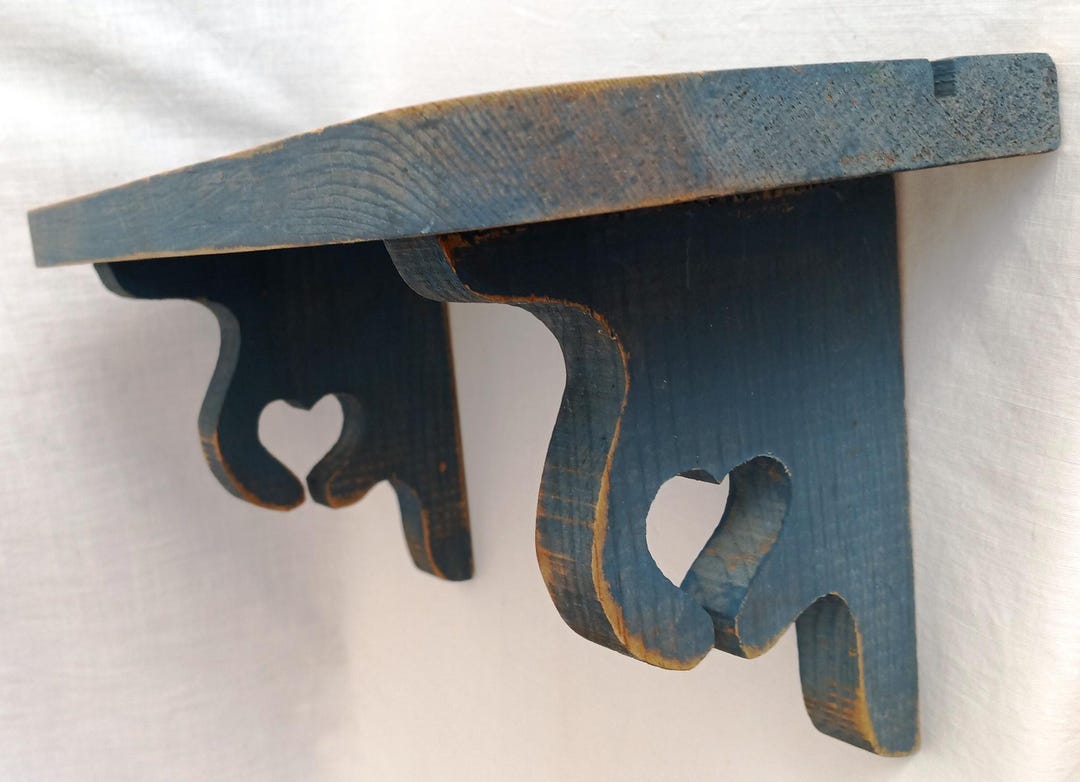 Vintage Distress Teal Color Small Shelf Pine Wood Wall Hanging One ...