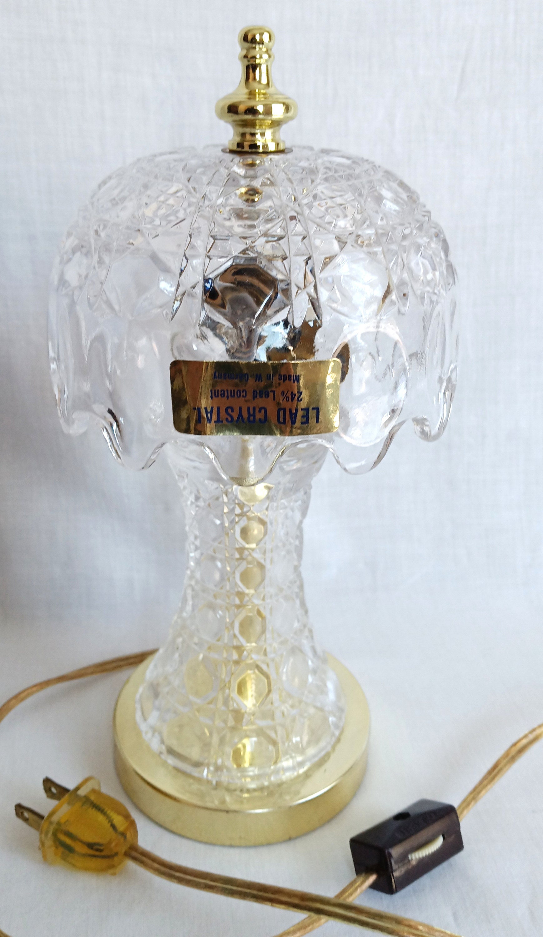 Vintage Small Lamp W/shade Lead 24%crystal Glass Cut Geometric Design ...