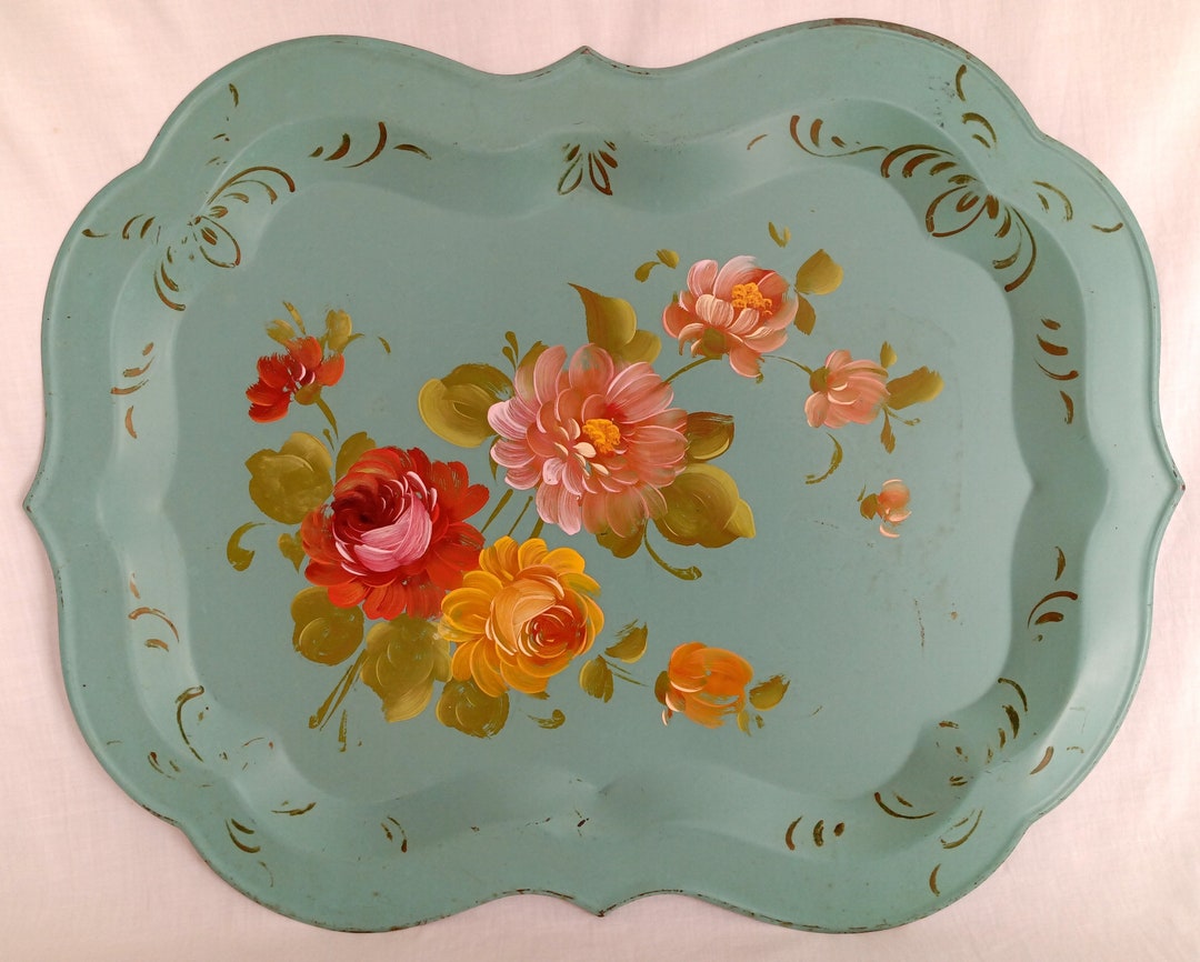 Vintage Mid-century Rectangular Tole Metal Extra Large Tray Hand ...