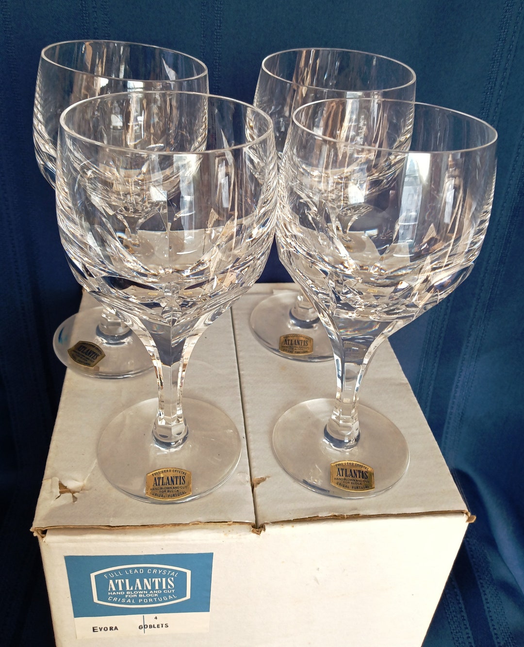 Vintage Set of 4 Wine Water Goblets Evora Atlantis Hand Blown and Cut ...