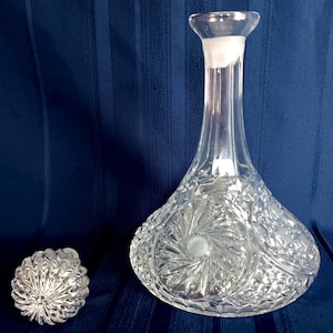 Vintage Crystal Glass Ships Captain Decanter W/stopper Paneled Neck ...