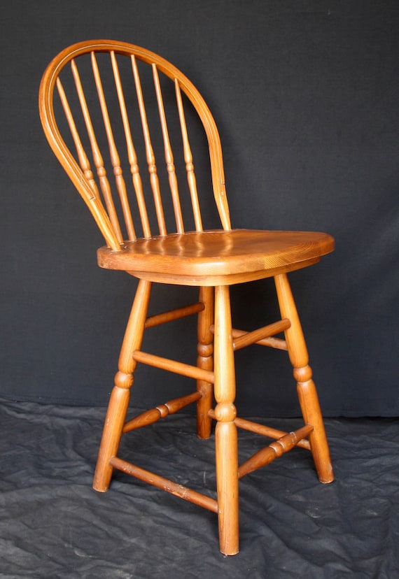 38 Tall Vintage Old SOLID Oak Wood Wooden Windsor Style Spindle Arched Back Swivel High Bar Counter Chair Stool Etsy Canada