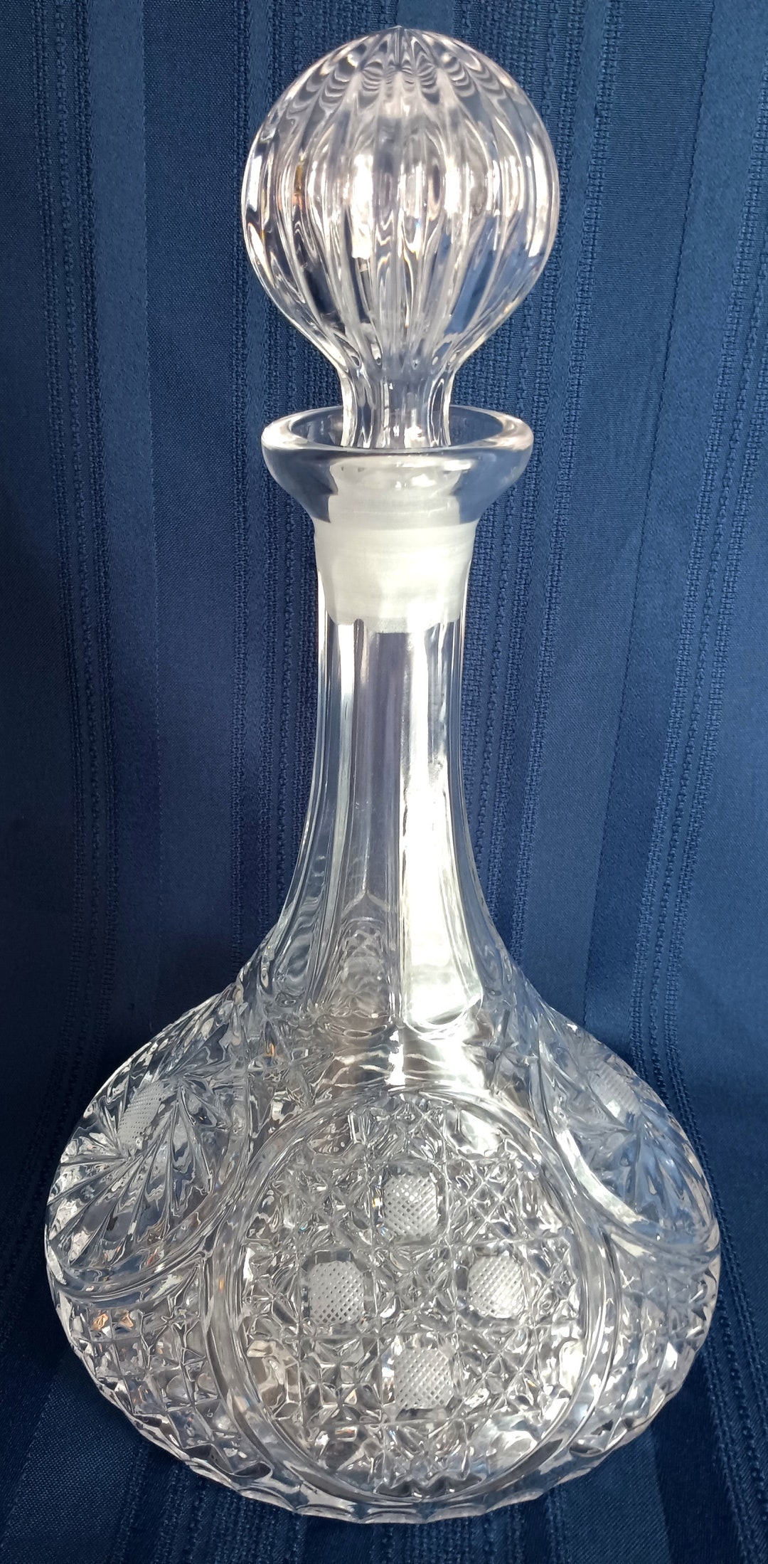 Vintage Crystal Glass Ships Captain Decanter W/stopper Paneled Neck ...