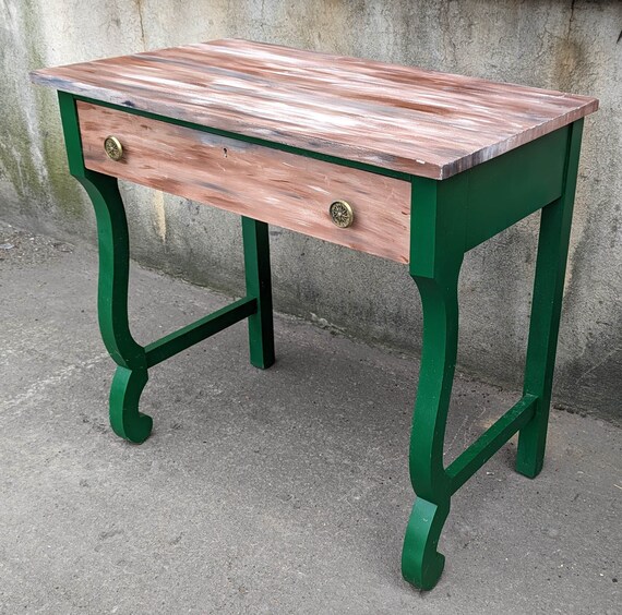 Antique Vintage Old Solid Wood Wooden Writing Desk Work Table Hand Painted Knee Hole Secretary Etsy