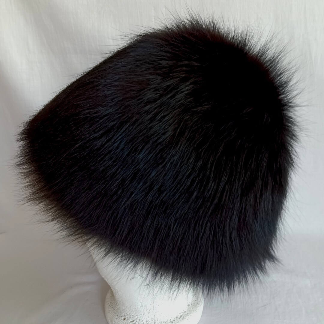 Vintage Black Rabbit Fur Hat Cloche Style Satin Lining Padded Warm ...