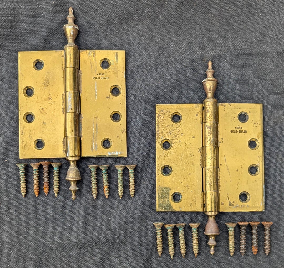 Pair 4"x4" Vintage Old "lawrence" SOLID Brass Exterior Entry Door Ball ...