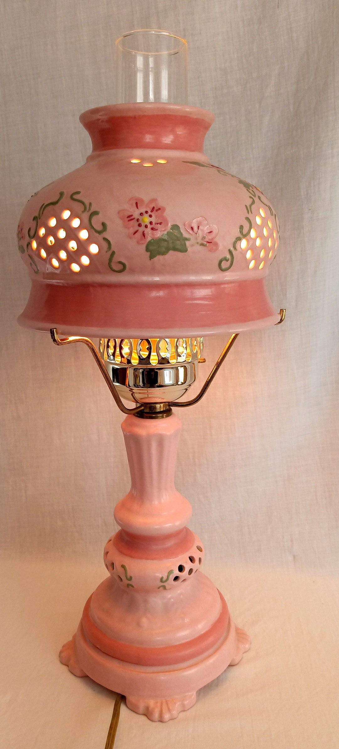 Vintage Pink Ceramic 3 Way Accent Lamp Hand Painted Glazed Raised ...