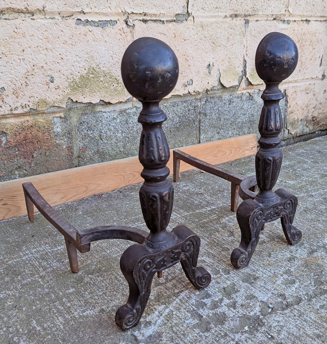 16"h Pair Vintage Antique Old Cast Iron Arts & Crafts Mission Fireplace ...