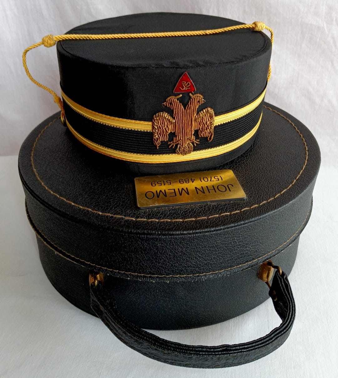 Vintage Masonic Scottish Rite Freemasons Black Cap Fez 32 Degree Double ...
