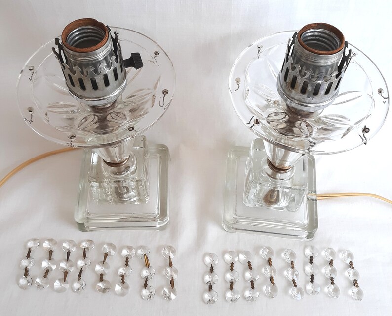 Vintage Pair Lamps Crystal Pressed Glass W/dangling Crystal - Etsy