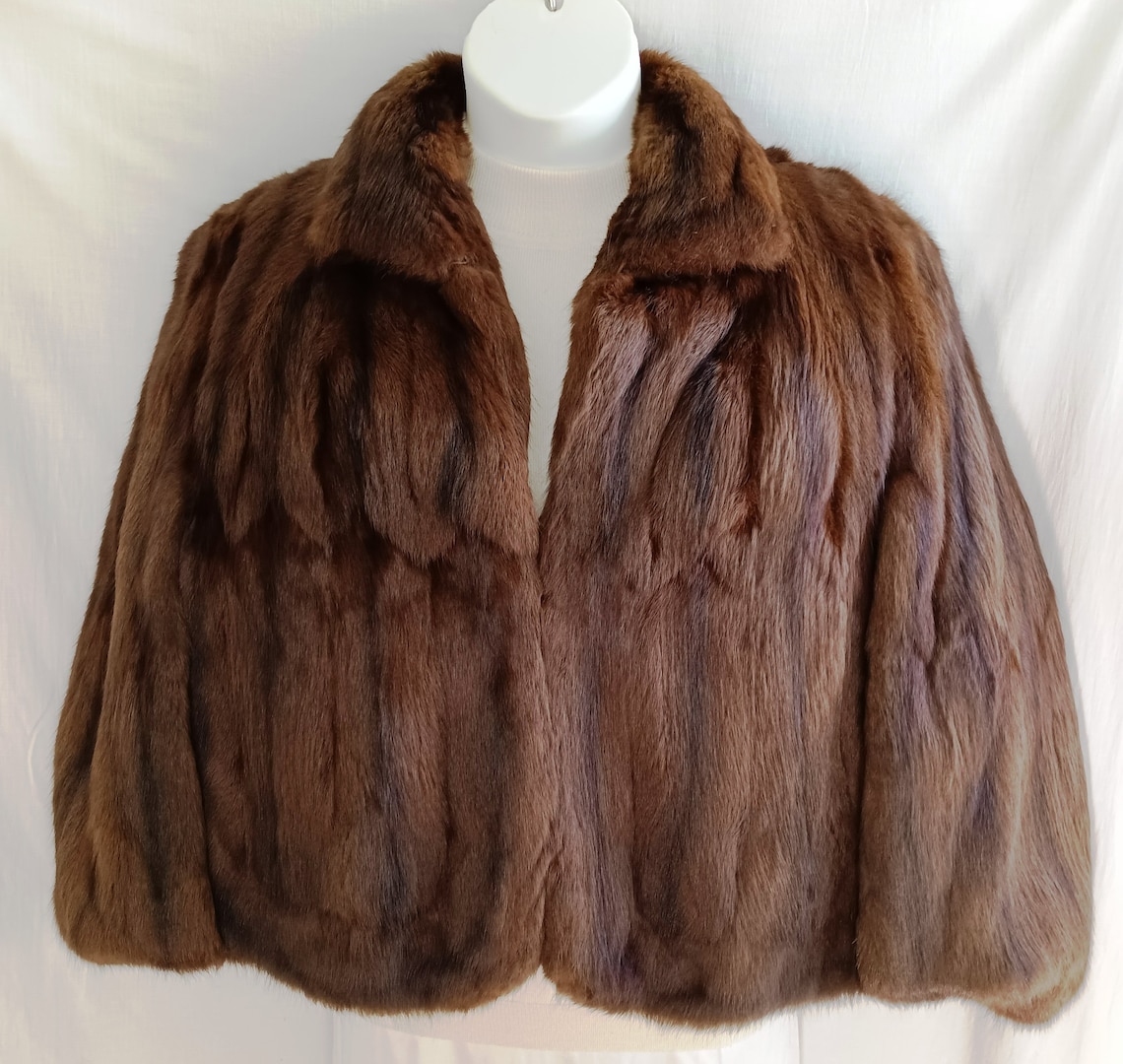 Vintage Mahogany Mink Fur Glamour Cape Stole Wrap Capelet 2 Pockets ...