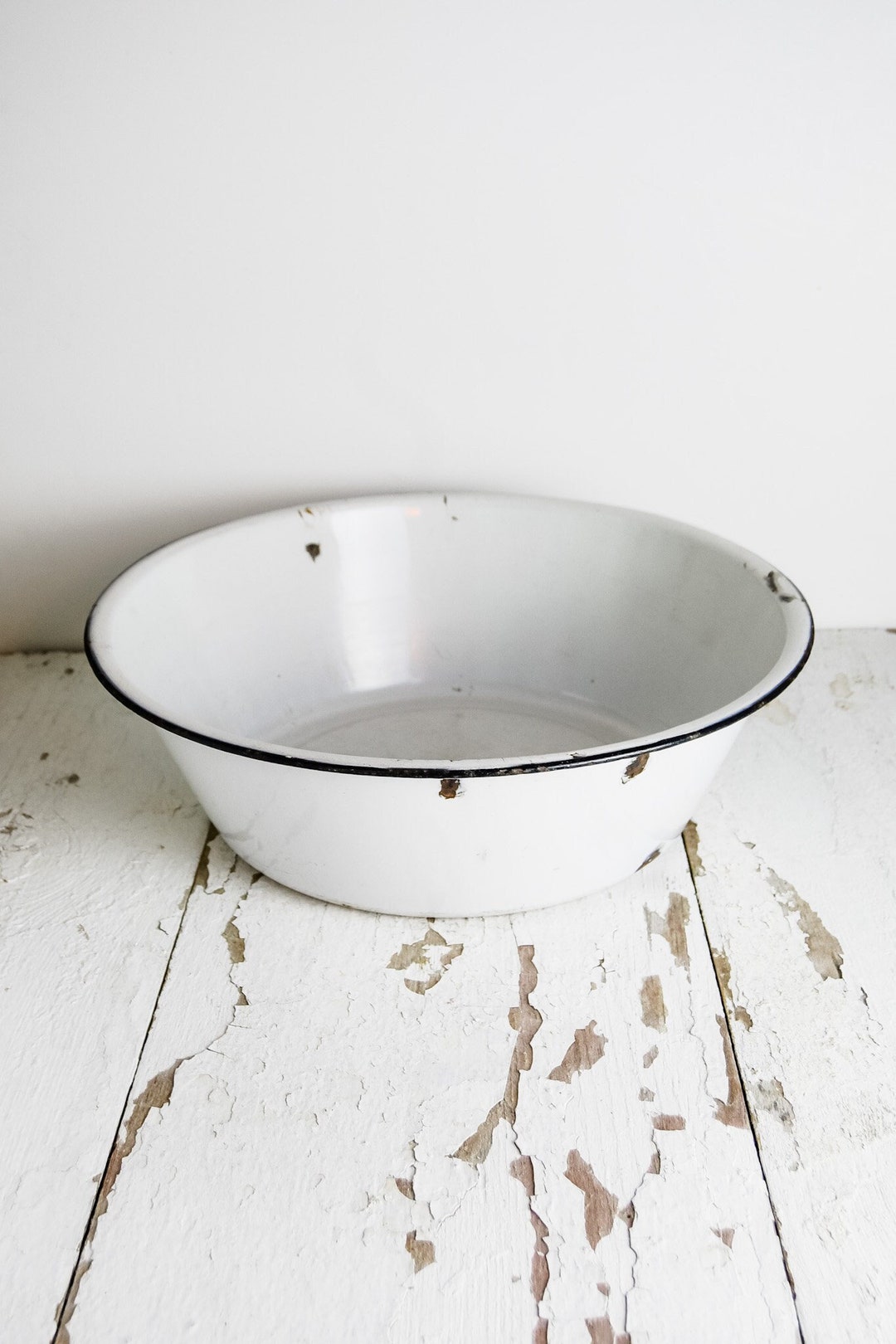 Vintage White Black Extra Large Enamelware Basin Bowl Industrial Modern ...