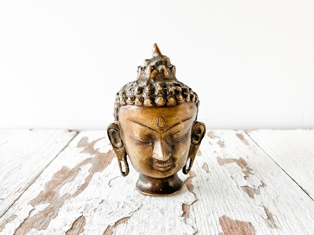 Vintage Small Brass Buddha Head Sculpture Antique Chinese Buddha Figure ...