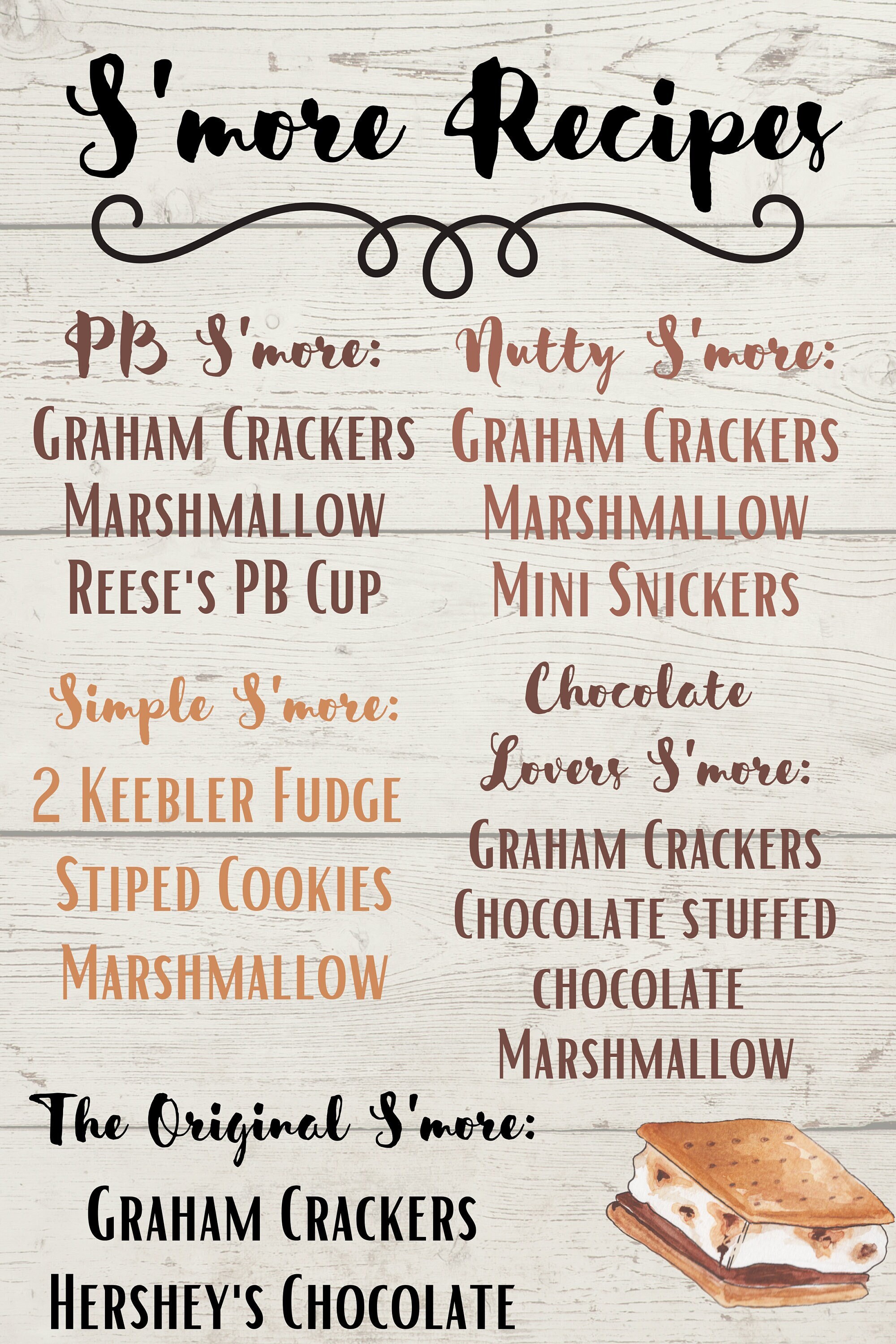 S'mores Recipe Card - Etsy