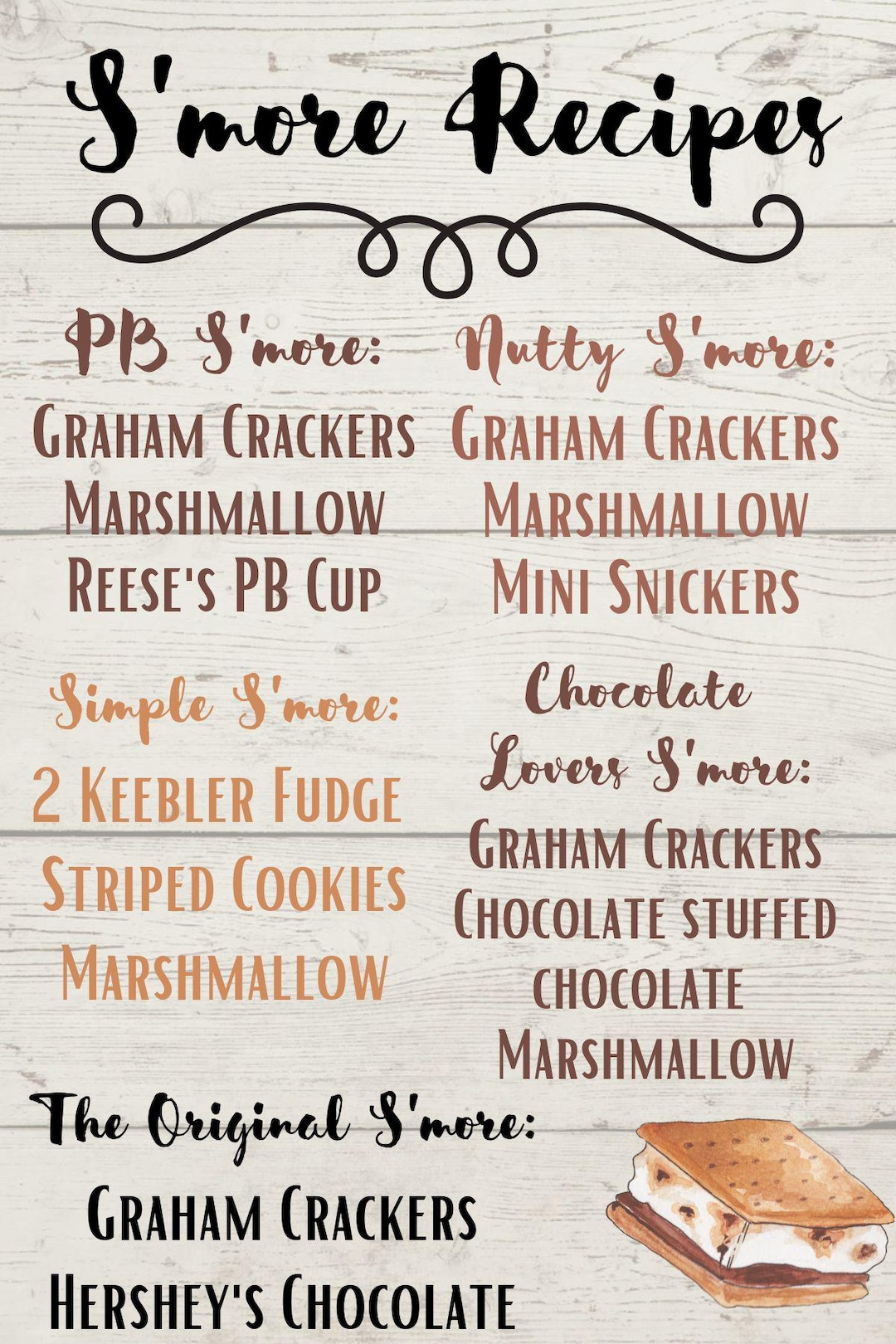 S'mores Recipe Card - Etsy