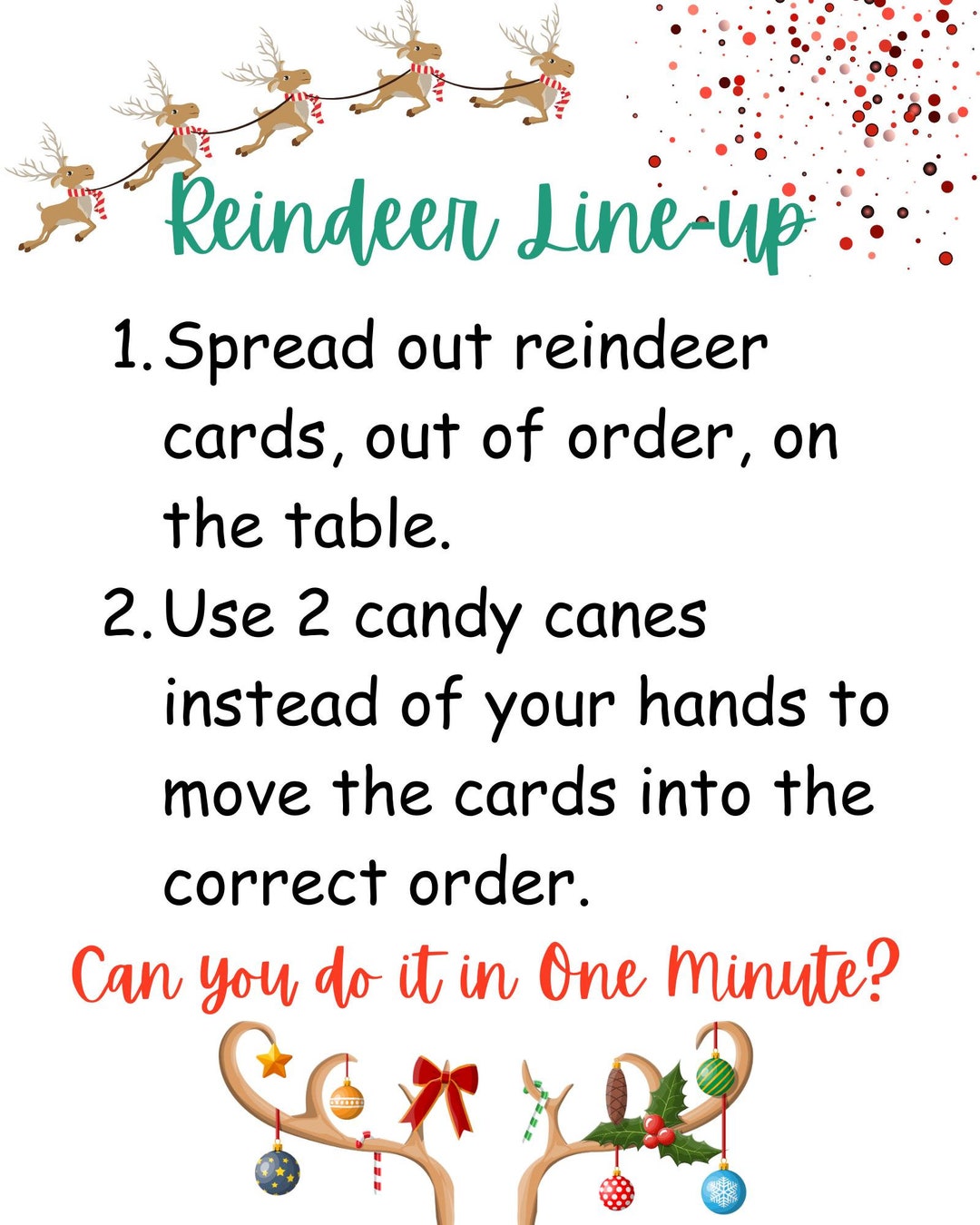 Christmas Game: Reindeer Line-up With Cards - Etsy