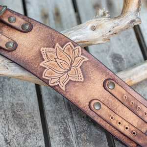Leather Cuff Bracelet With Lotus Design | Handmade Leather Wrist Cuff ...