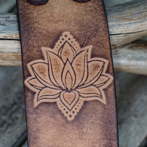 Leather Cuff Bracelet With Lotus Design | Handmade Leather Wrist Cuff ...