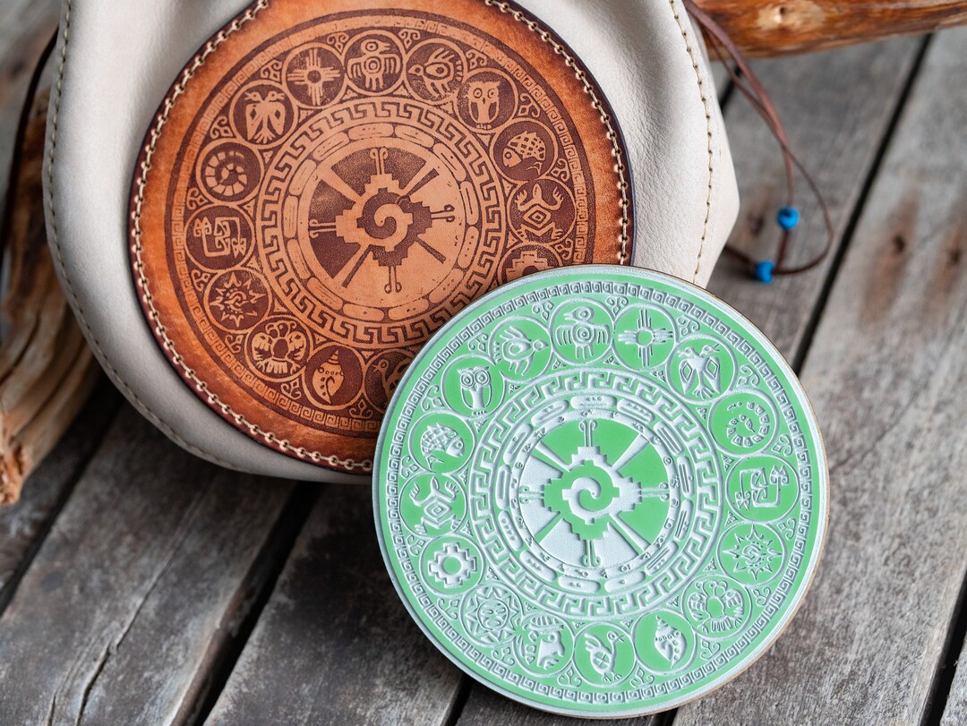 Aztec Symbol Disk Rubber Stamp for Leather Crafting | 13cm Diameter or ...